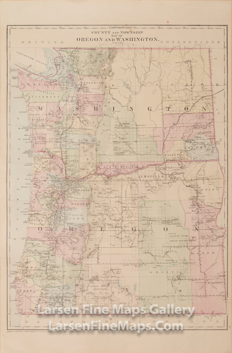 County And Township Map Of Oregon And Washington